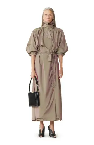 LANVIN Flowing Taffeta Trench Coat - Taupe