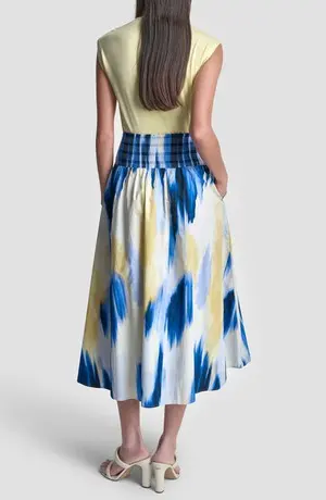 Dkny Abstract Print Poplin Midi Skirt