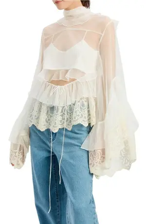 Bardot Anyssa Ruffle Chiffon Babydoll Top - Ivory
