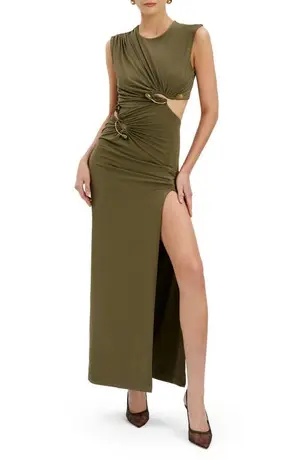 Bardot Felix Side Slit Maxi Dress - Khaki