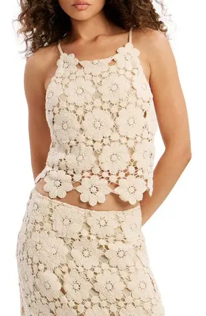 Bardot Veneta Floral Lace Crop Top - Lite Beige