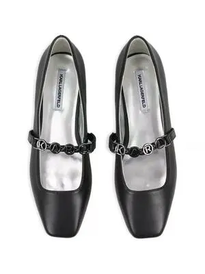 Karl Lagerfeld Leather Ballet Flats With Embellishment Strap