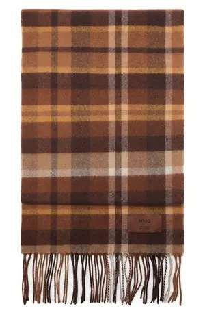 Mango Check Wool Scarf - Chocolate