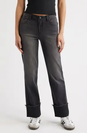 1822 Denim Cuffed Raw Hem Straight Leg Jeans