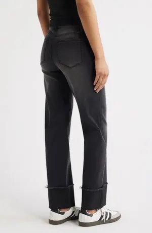 1822 Denim Cuffed Raw Hem Straight Leg Jeans