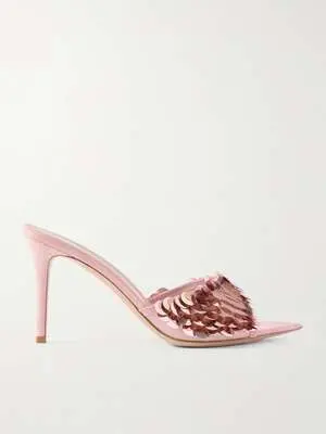GIANVITO ROSSI Sequined Mesh Mules - Pink