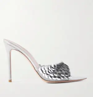 GIANVITO ROSSI Sequined Mesh Mules - Silver
