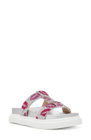 Betsey Johnson Billy Metallic Flatform Slide Sandal - Multi Lips
