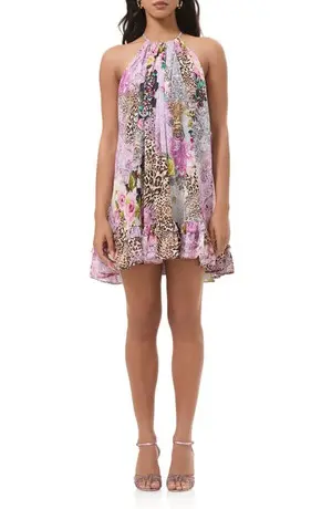 AFRM Colette A-line Mini Dress - Natural Patchwork