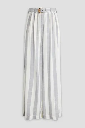 Zimmermann Belted Striped Gauze Wideleg Pants - Ivory