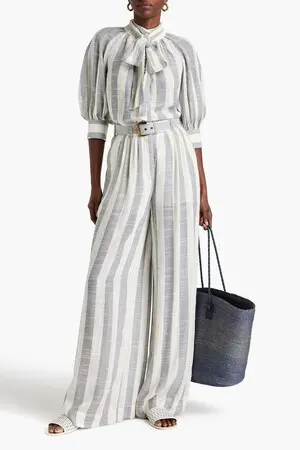 Zimmermann Belted Striped Gauze Wide-leg Pants