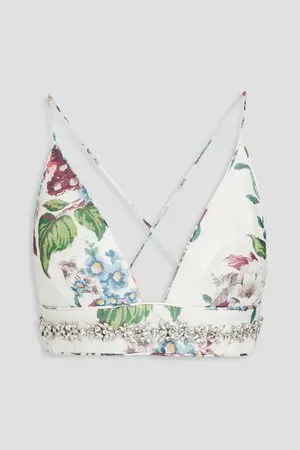 Zimmermann Crystalembellished Floralprint Linen And Silkblend Bra Top - Ivory
