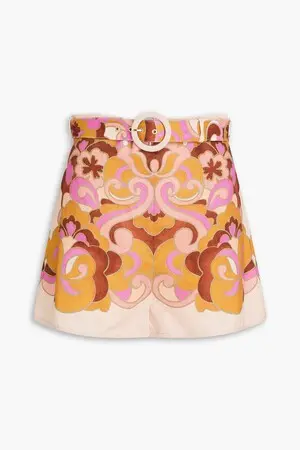 Zimmermann Belted Paisleyprint Linen Shorts - Saffron