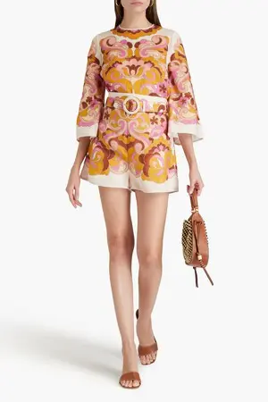 Zimmermann Belted Paisley-print Linen Shorts