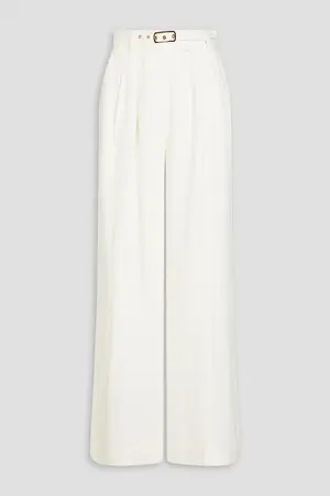 Zimmermann Belted Pleated Linen Wideleg Pants - Ivory