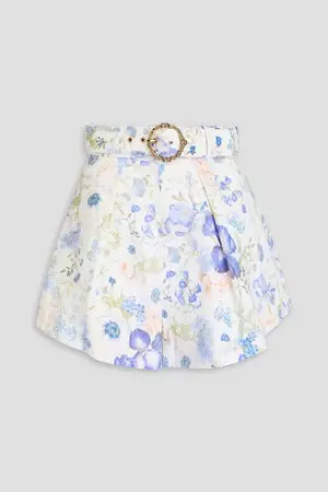 Zimmermann Belted Floralprint Linen Shorts - White
