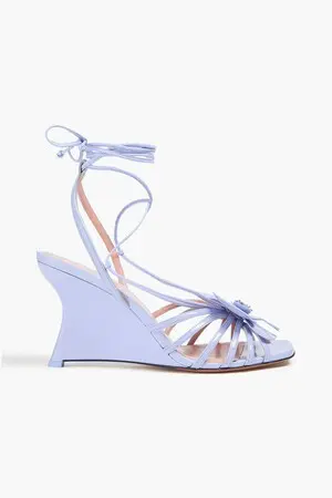 Zimmermann Floral-appliquéd Patent-leather Wedge Sandals
