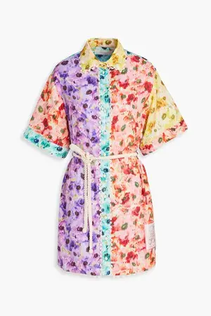 Zimmermann Crochet-trimmed Floral-print Mini Shirt Dress - Multicolor