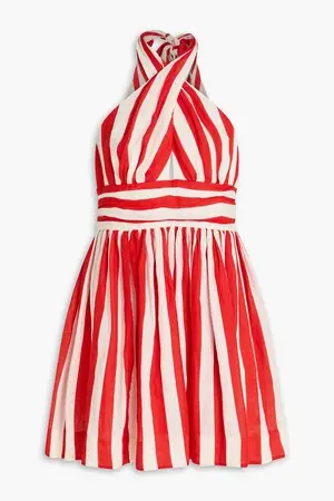 Zimmermann Striped Linen Halterneck Mini Dress - Red