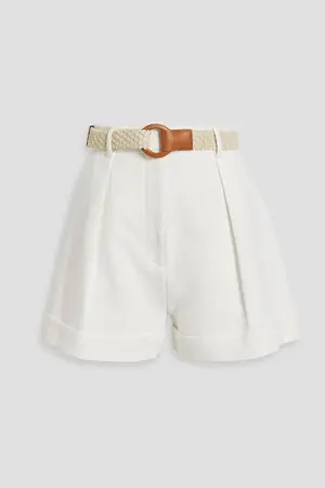Zimmermann Belted Pleated Cotton Shorts - White