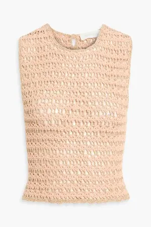 Zimmermann Cropped Metallic Crochetknit Cottonblend Top - Blush