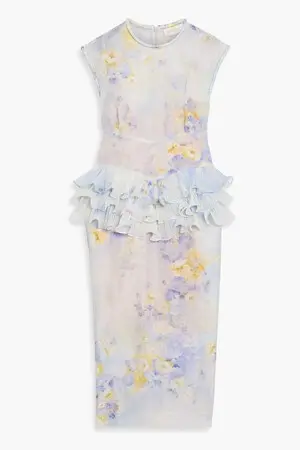 Zimmermann Ruffled Floral-print Linen And Silk-blend Gauze Midi Dress - Sky Blue
