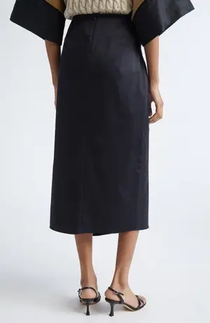Max Mara Paggi Asymmetrical Stretch Sateen Midi Skirt - Black