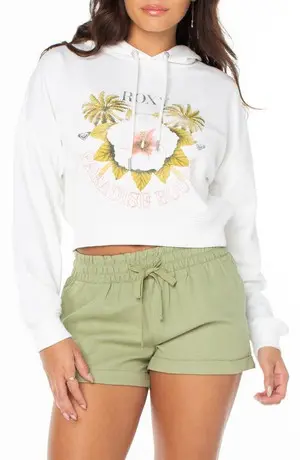 Roxy Graphic Cropped Hoodie - Cloud Dancer