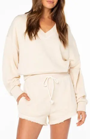 Roxy Relaxed Fit V-neck Cotton Sweatshirt - Parchment