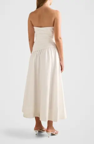 EVER NEW Rumi Ruched Strapless Midi Dress