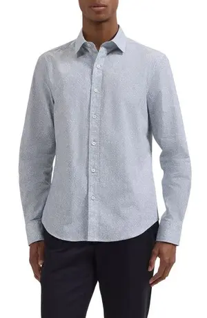 Bugatchi Julian Shaped Fit Geo Print Cotton Button-up Shirt - Shark