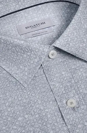 Bugatchi Julian Shaped Fit Geo Print Cotton Button-up Shirt - Shark