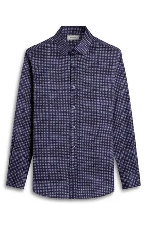 Bugatchi Axel Shaped Fit Geo Floral Stretch Cotton Button-up Shirt - Navy