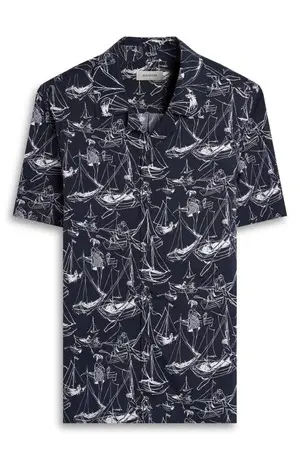 Bugatchi Jackson Marina Print Stretch Cotton Camp Shirt