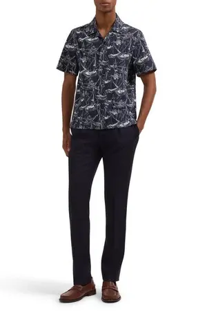 Bugatchi Jackson Marina Print Stretch Cotton Camp Shirt