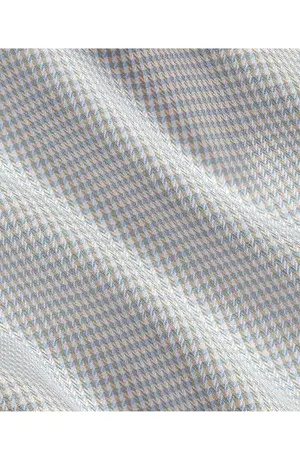 David Donahue Trim Fit Herringbone Check Cotton & Silk Dress Shirt - Sky/dune