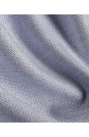 David Donahue Trim Fit Herringbone Micro Print Cotton & Silk Dress Shirt - Navy/white