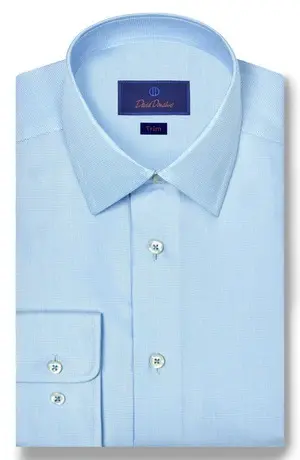 David Donahue Trim Fit Cotton & Silk Dress Shirt - Sky