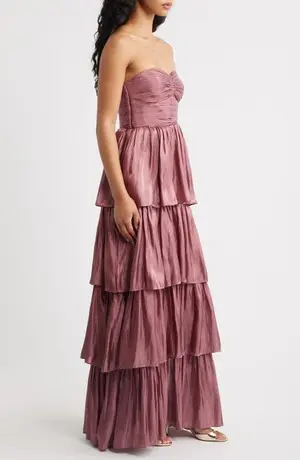 Lulus Bella Tiered Strapless Gown - Dark Rose