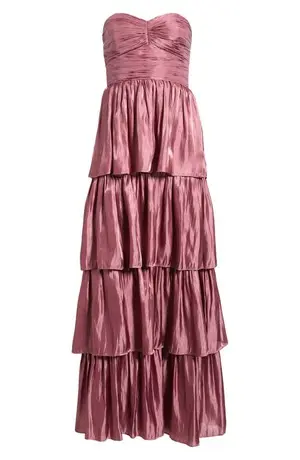 Lulus Bella Tiered Strapless Gown - Dark Rose