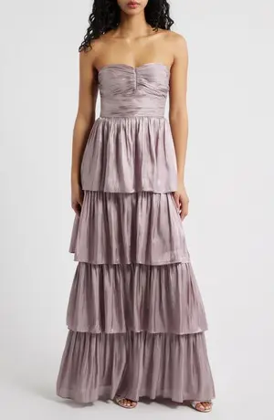 Lulus Bella Tiered Strapless Gown - Dusty Lavender