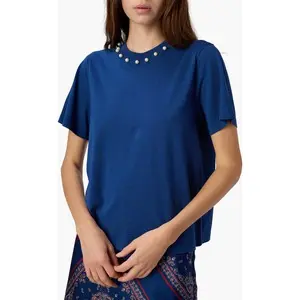 Cami Nyc Mattea Faux Pearl Trim Pima Cotton T-shirt - Sailor