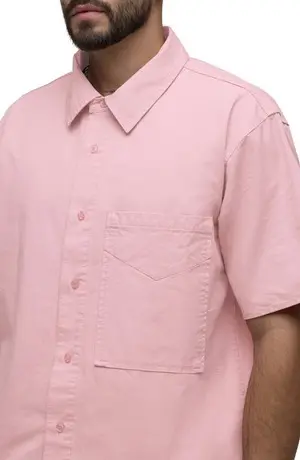 Hudson Jeans Rex Oversize Short Sleeve Cotton Poplin Button-up Shirt - Faded Rose