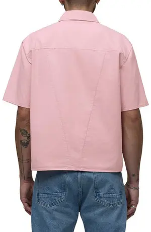 Hudson Jeans Rex Oversize Short Sleeve Cotton Poplin Button-up Shirt - Faded Rose