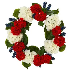 NEARLY NATURAL 21-in Geranium And Blueberry Artificial Wreath - Multicolor