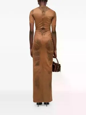 Acne Studios Short-sleeve V-neck Maxi Dress With Trompe-l’œil Print - Brown