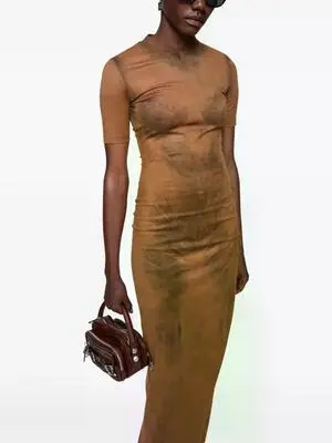 Acne Studios Short-sleeve V-neck Maxi Dress With Trompe-l’œil Print - Brown