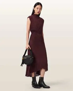 ALLSAINTS Rayanna Pleated Midi Dress - Red