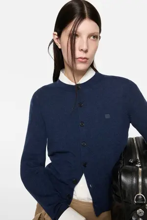 Acne Studios Fitted Cardigan In Yak Wool Blend - Navy Melange