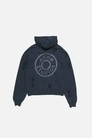 Acne Studios Distressed Logo Hoodie - Dark Navy